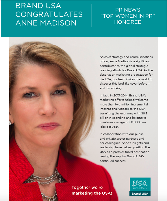 Brand USA Congratulates Anne Madison – PR News “Top Women in PR ...